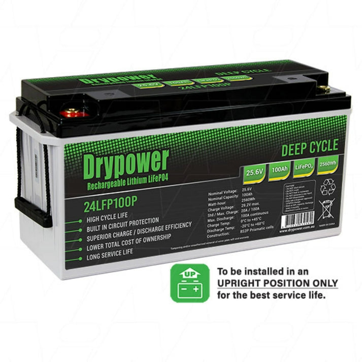 Drypower 25.6V 100Ah Lithium Iron Phosphate (LiFePO4) Battery - 24LFP1 ...